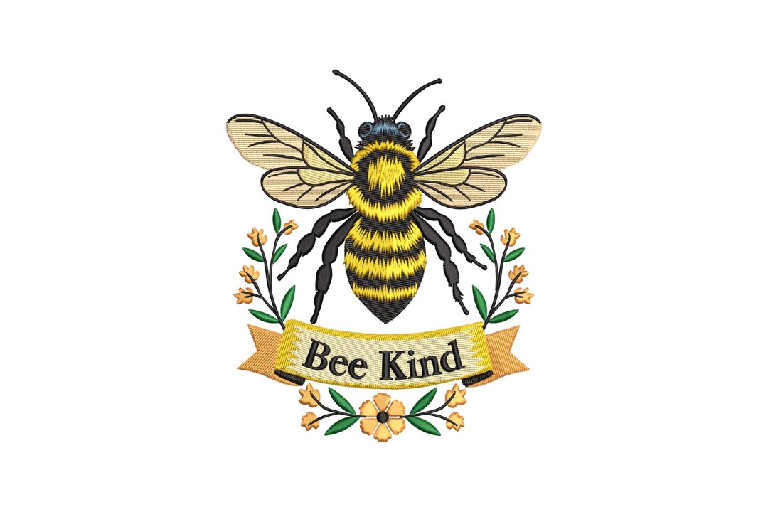 Bee Kind Machine Embroidery Design, Bumblebee With Flowers Stitch File ...