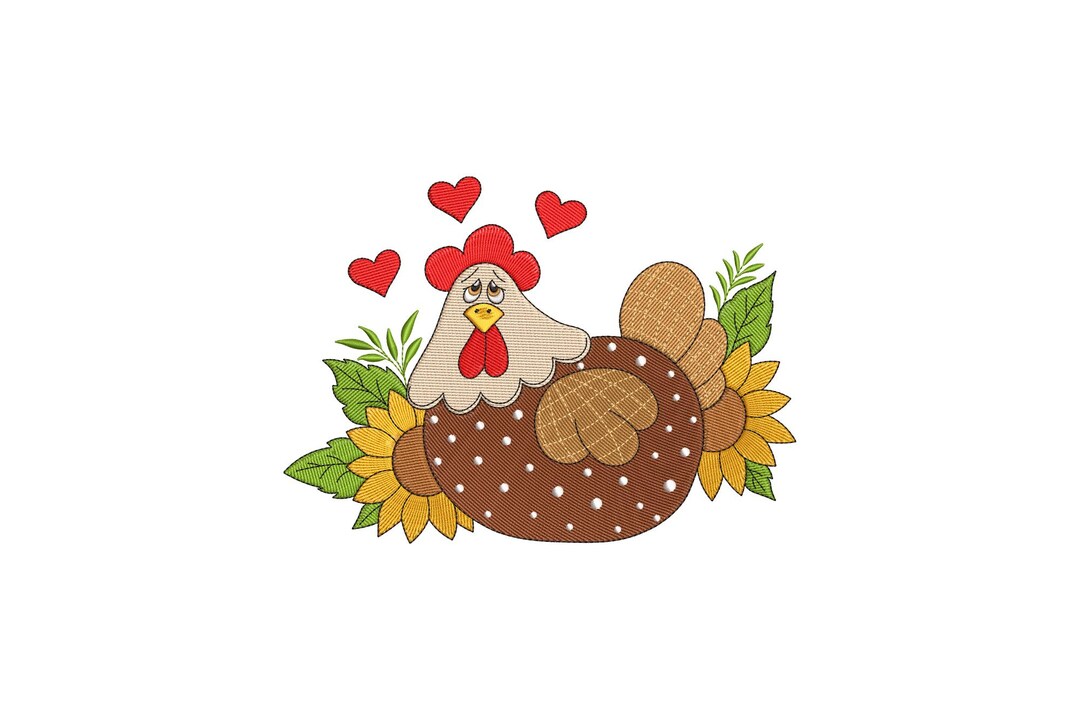 Whimsical Hen Embroidery Design, Farmhouse Chicken Hearts and ...
