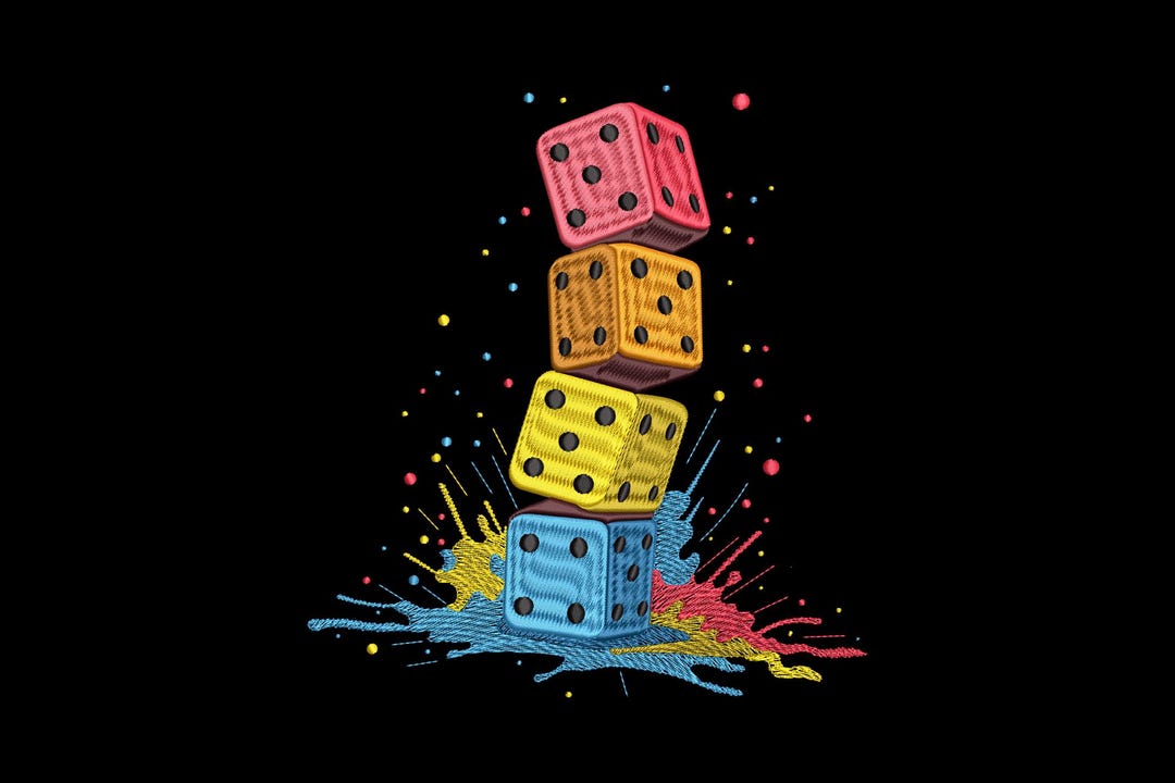 Colorful Dice Stack Embroidery Design, Gaming Machine Embroidery File ...