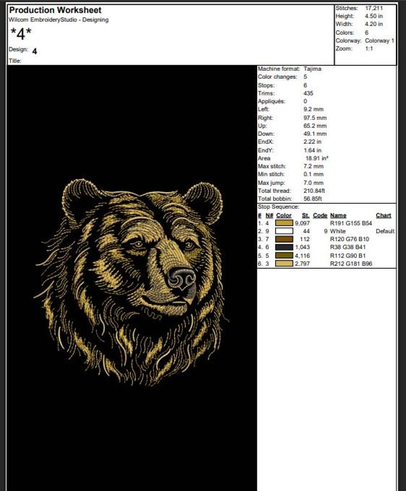 Bear Head Embroidery Design | Realistic Grizzly Bear Machine File ...