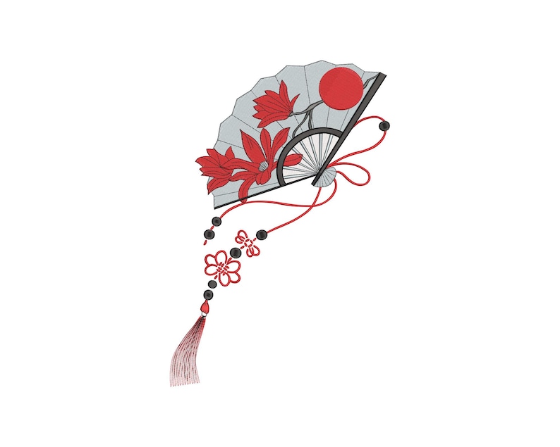 Japanese Fan Embroidery Design | Red Spider Lily Pattern | Higanbana ...