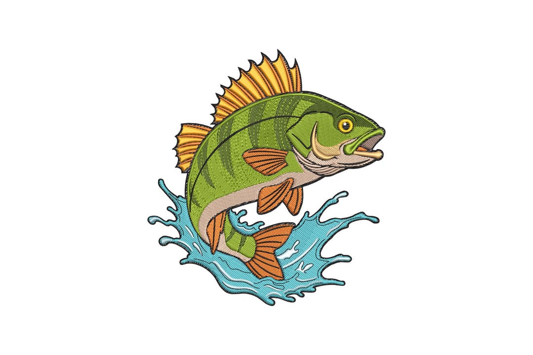 Bass Fish Embroidery Design, Jumping Fishing Machine Embroidery Pattern ...
