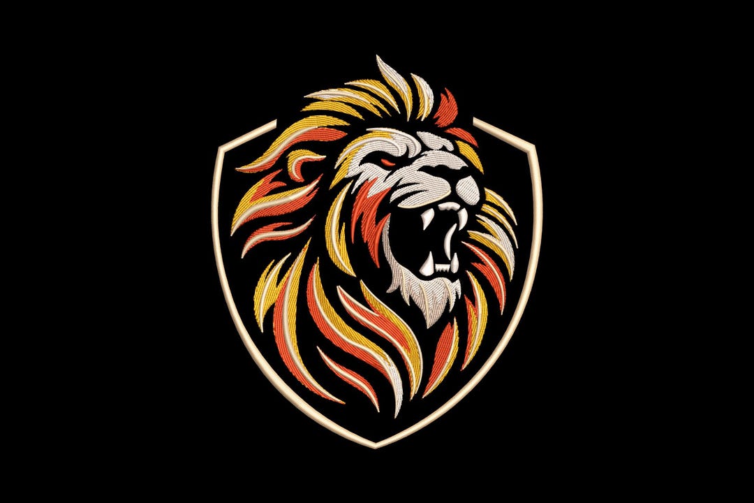 Lion Head Embroidery File for Machine, Majestic Wild Animal Shield ...