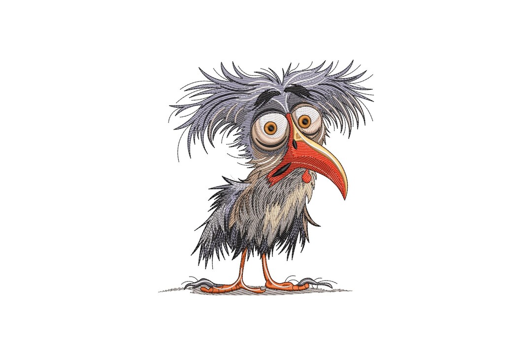 Quirky Bird Machine Embroidery Design, Funny Scruffy Bird Stitch File ...