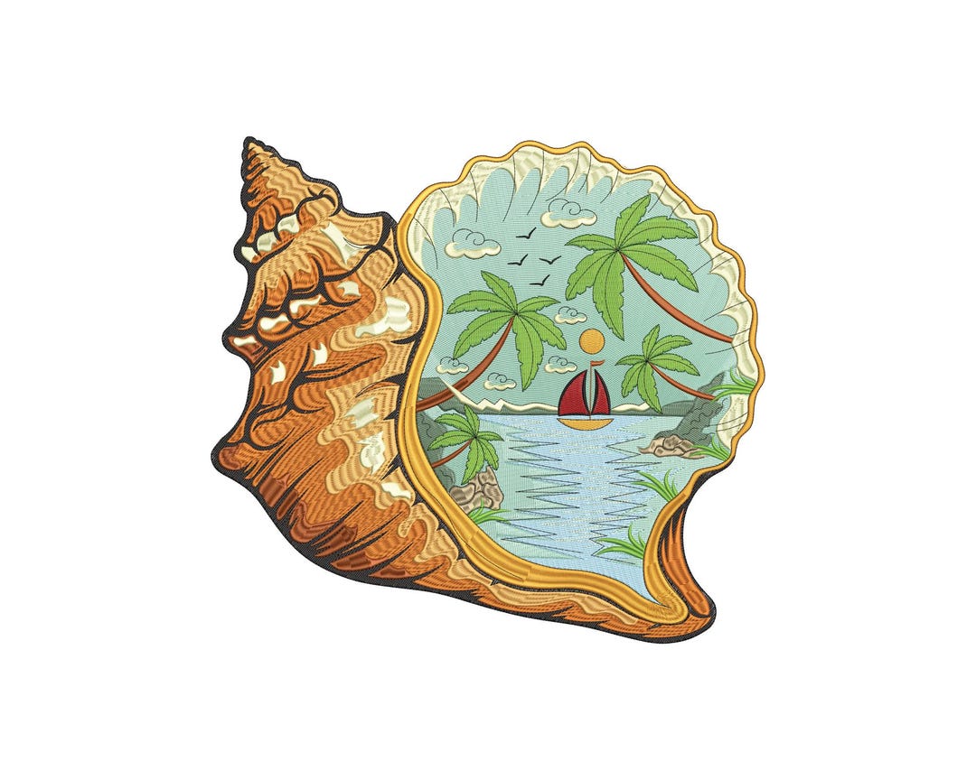 Seashell Beach Scene Embroidery Design, Tropical Ocean Machine ...