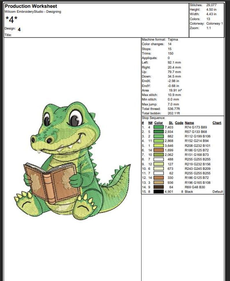 Crocodile Reading a Book Embroidery Design, Kids Gator Machine ...