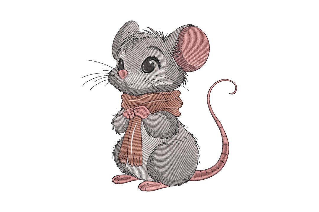 Cute Mouse Embroidery Design With Scarf, Winter Animal Machine ...
