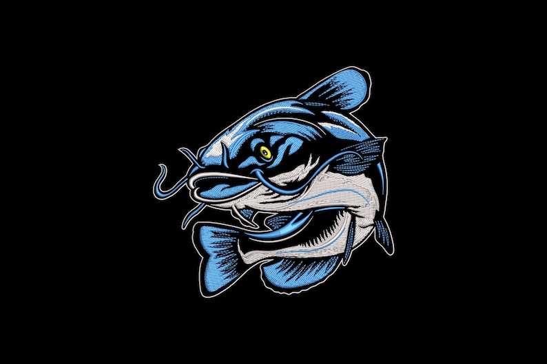 Catfish Embroidery Design, Fishing Machine Embroidery File, Blue ...