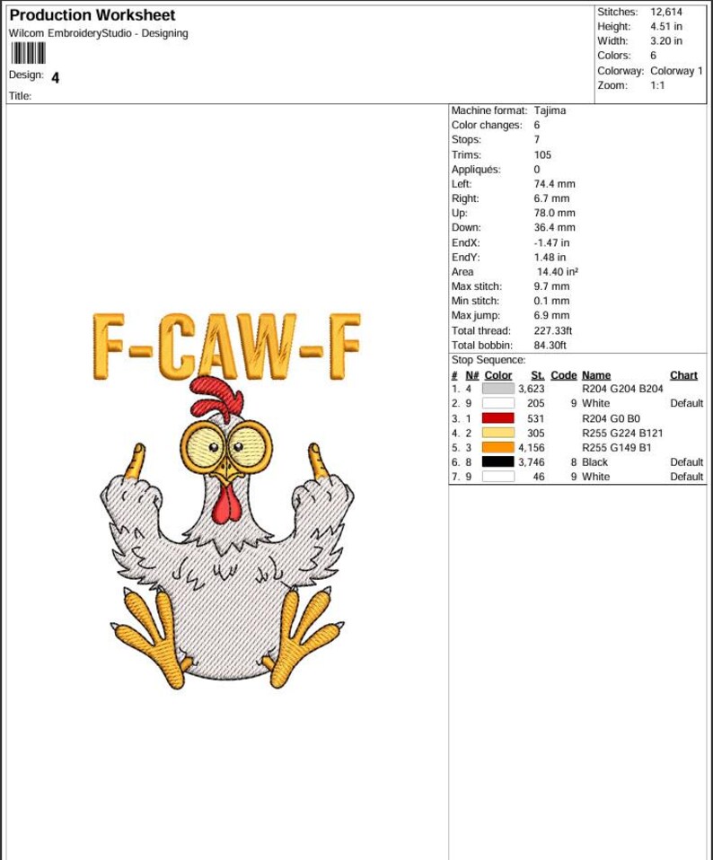 Funny F-CAW-F Chicken Embroidery Design, Swearing Rooster Meme Patter ...
