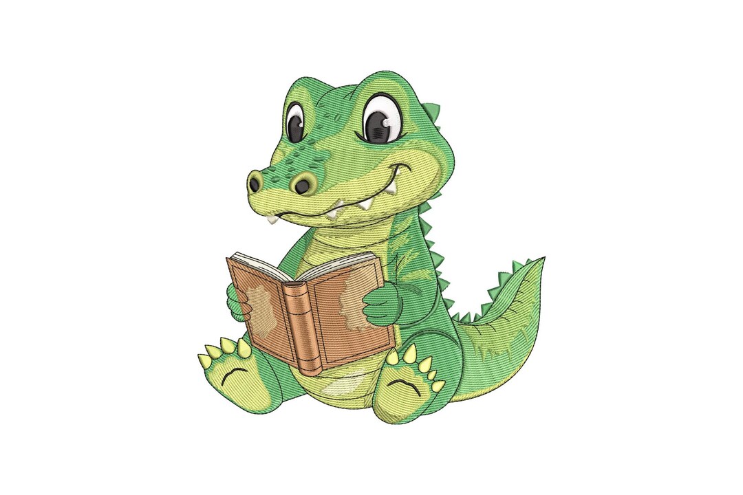 Crocodile Reading a Book Embroidery Design, Kids Gator Machine ...