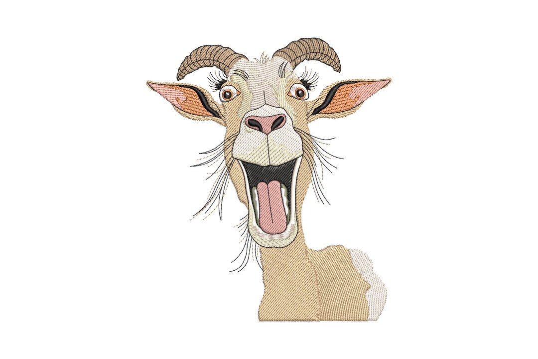 Crazy Goat Machine Embroidery Design, Funny Animal Pattern, Filled ...