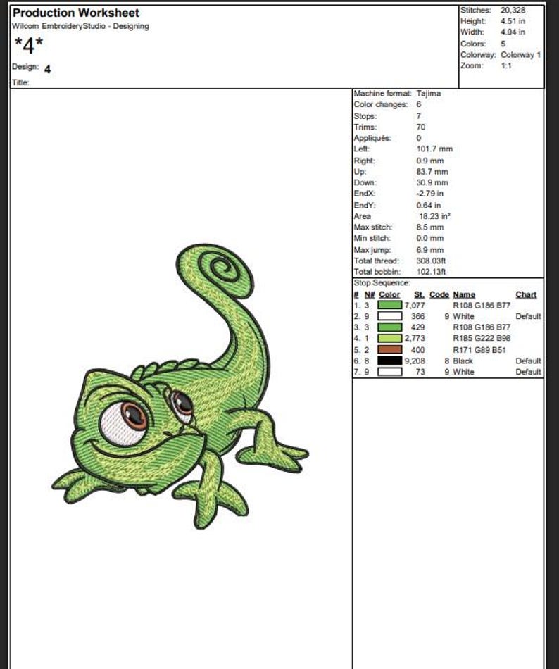 Pascal Tangled Inspired Machine Embroidery , Chameleon Embroidery ...