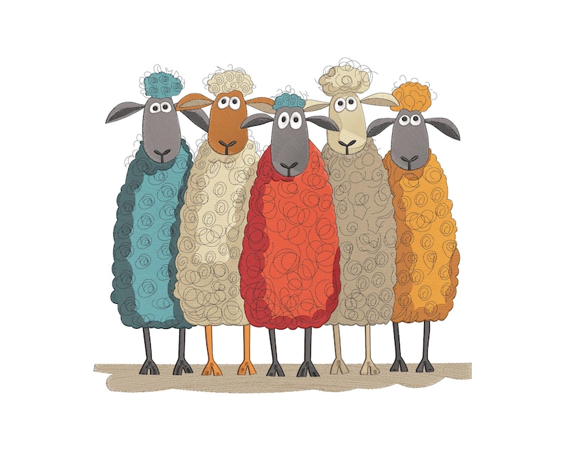 Colorful Sheep Embroidery Design, Whimsical Farm Animal Machine File ...