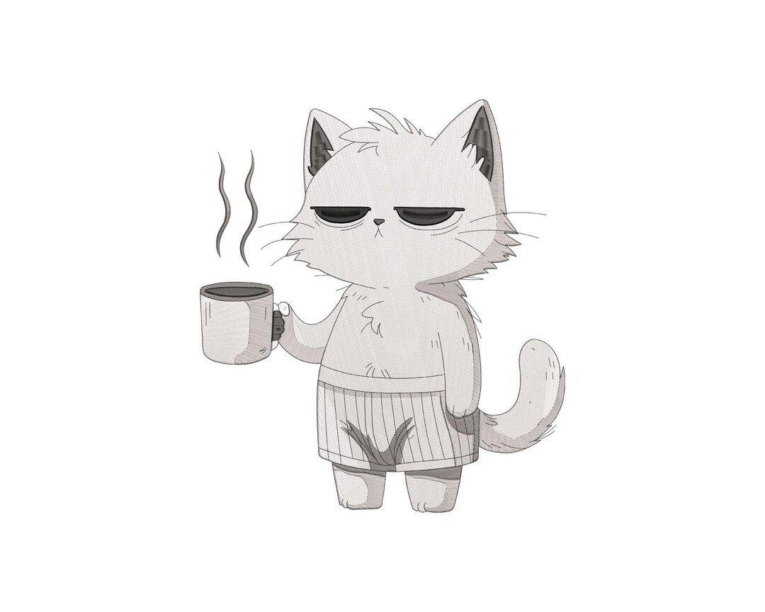 Grumpy Cat With Coffee Embroidery Design, Not a Morning Person ...