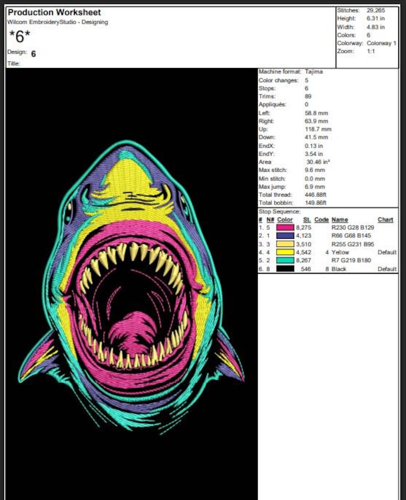Neon Shark Machine Embroidery Design, Retro 80s Colorful Shark Head ...