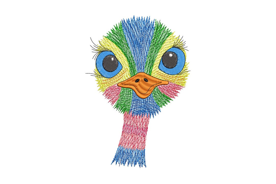 Colorful Ostrich Machine Embroidery Design, Cute Bird With Big Blue ...