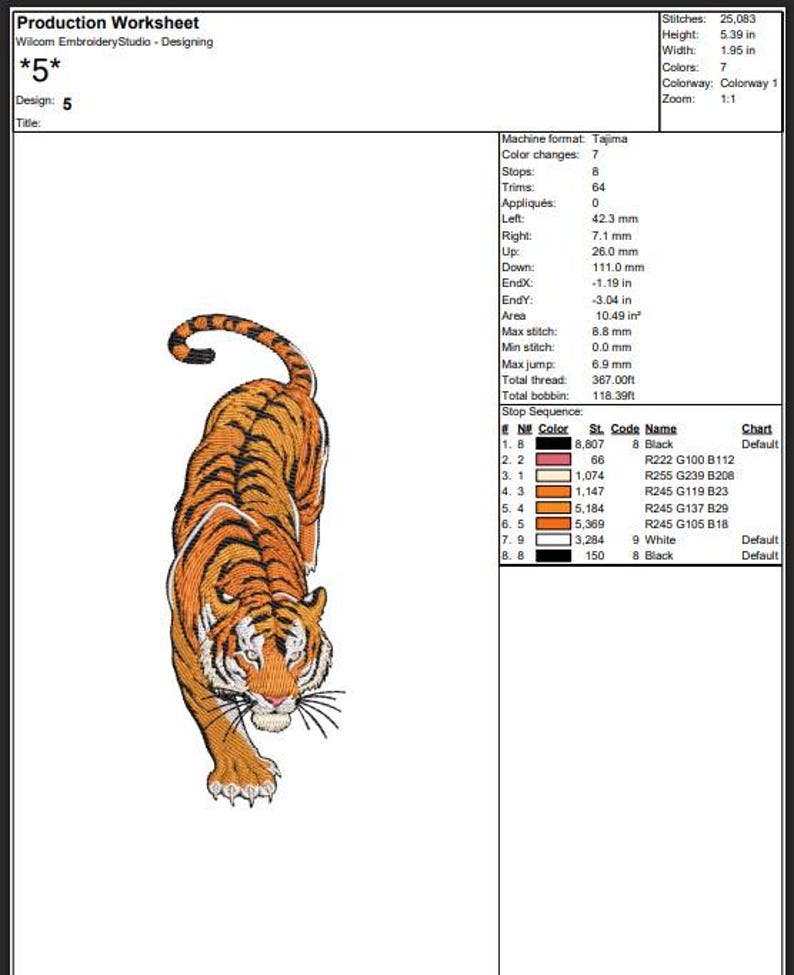 Jungle Tiger Embroidery File, Walking Tiger Embroidery Design , Instant ...