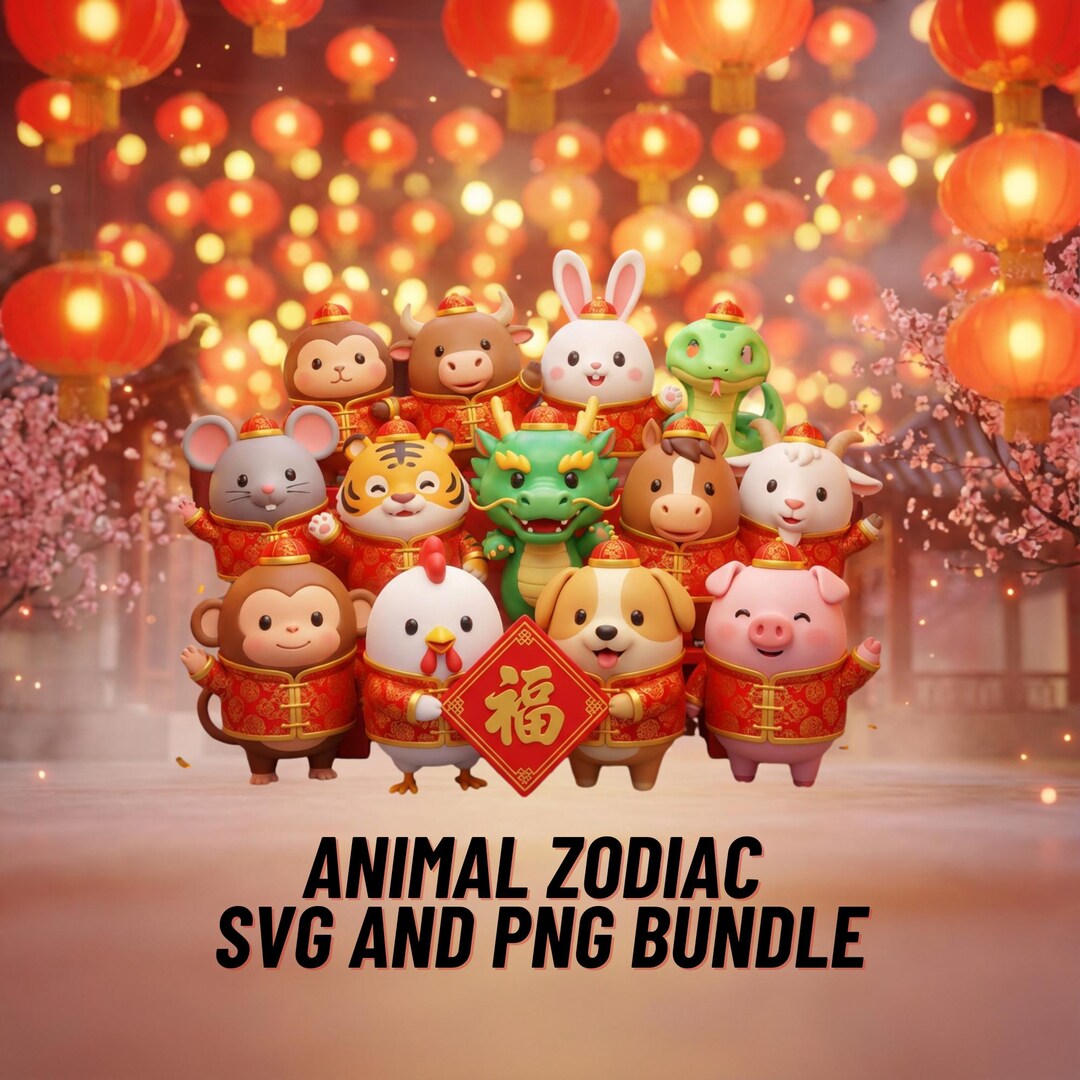 Chinese Zodiac Clipart Set – 3D Chibi Animals, Lunar New Year PNG SVG ...