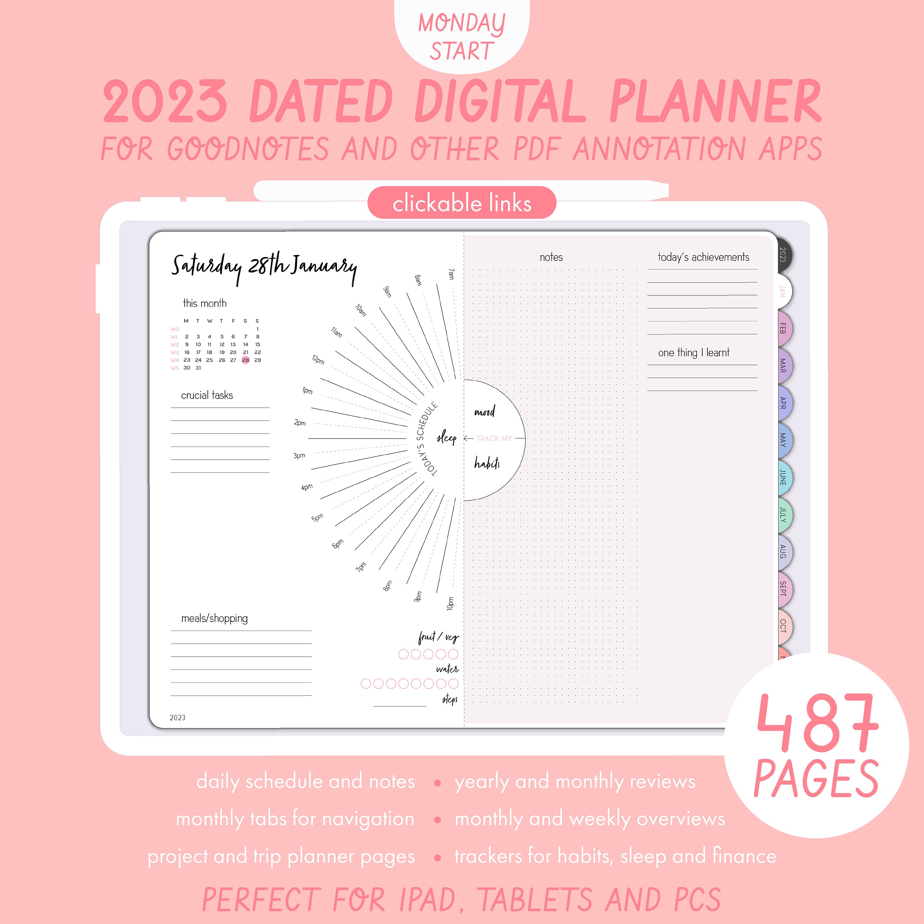 2023 Digital Planner for Goodnotes iPad Planner Linked PDF for Digital ...
