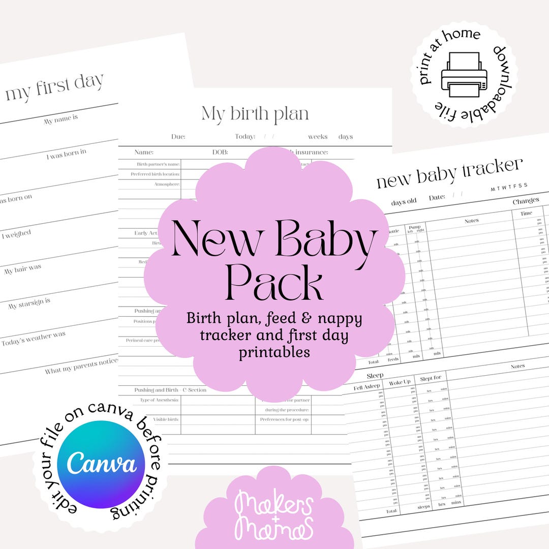 Printable New Baby Pack- Birth Plan | My First Day | Milk / Feed, Sleep ...