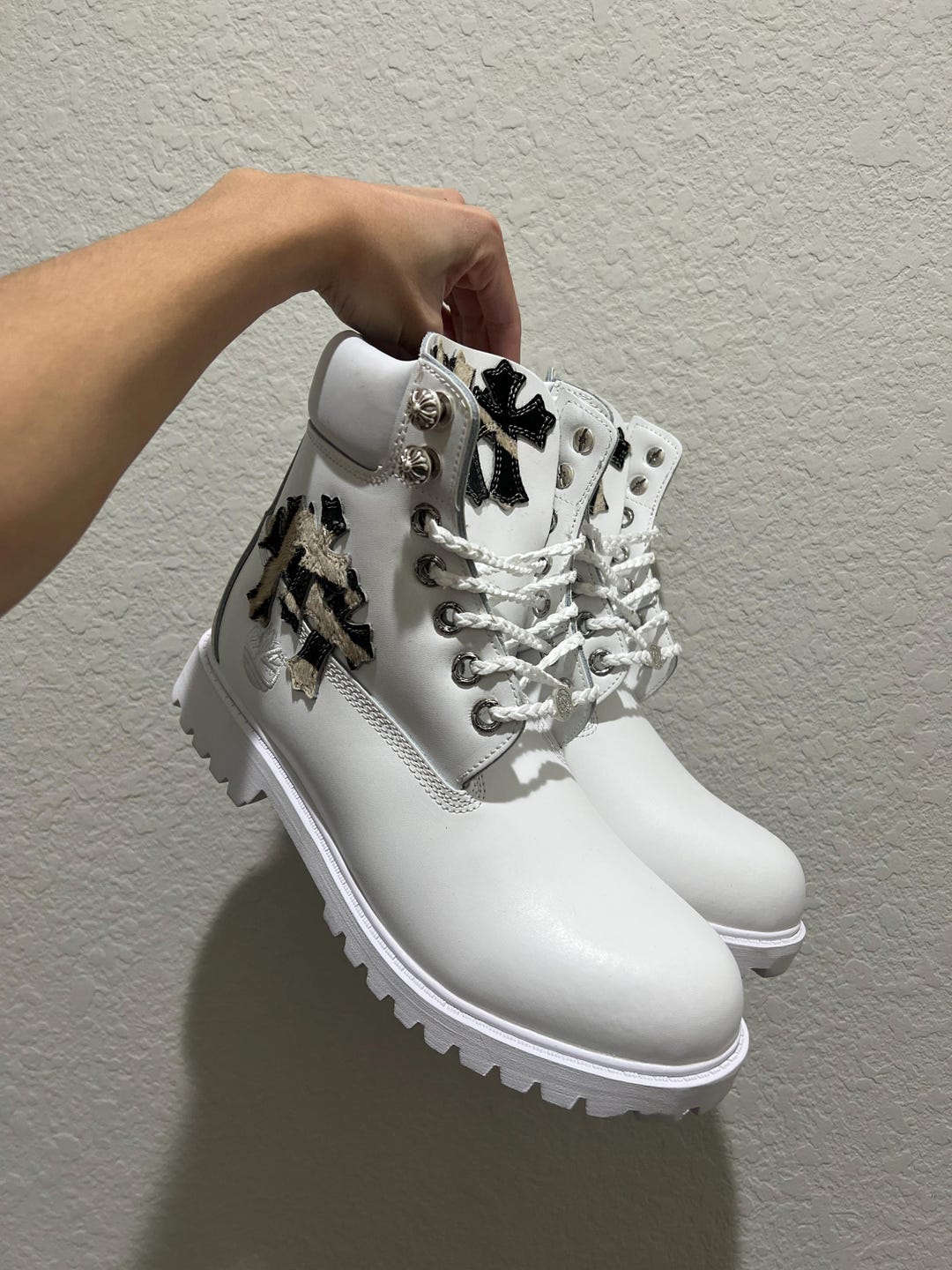 Custom Made Timberland Boots With Cross Patches - Etsy