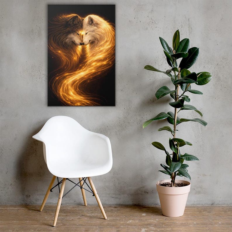 Golden Wolf Pair on Black and Gold Canvas: A Symbol of Love, Strength ...