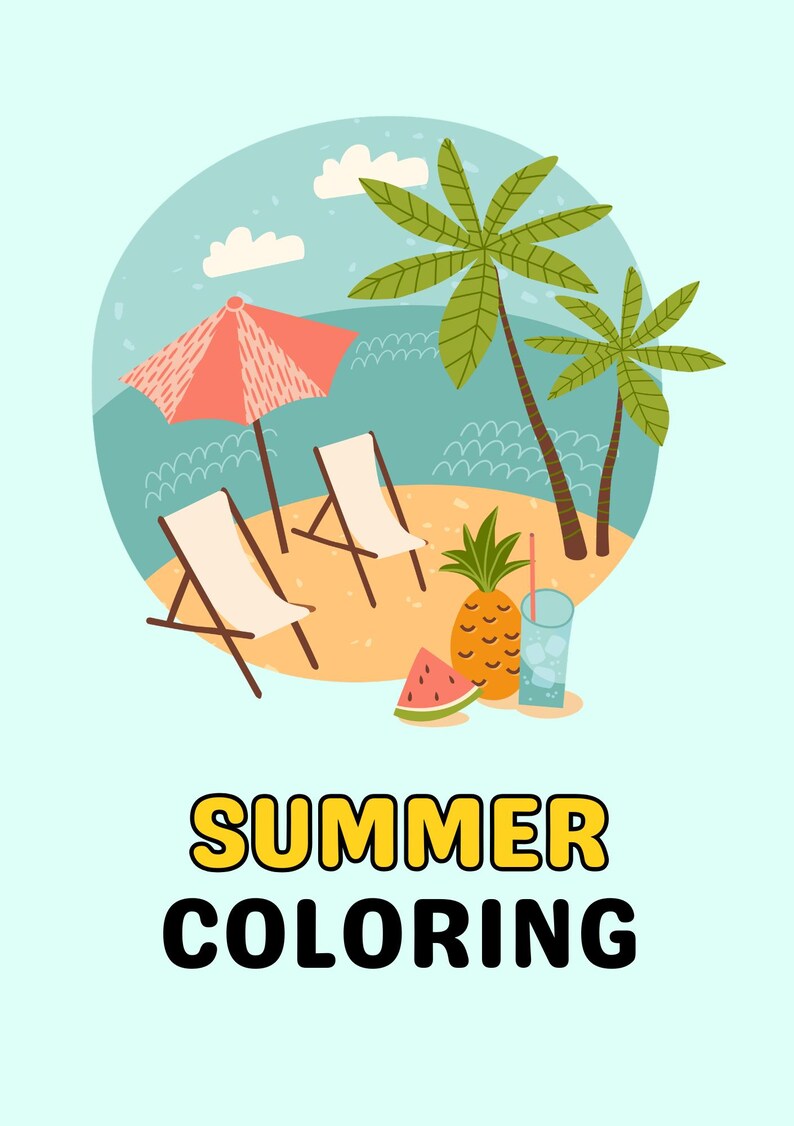 Summer Coloring Book for Kids, Beach, Ice Cream, Ocean Scenes (instant ...