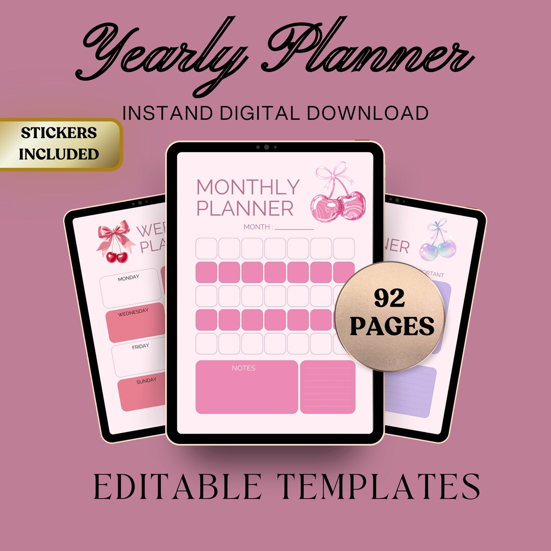 Editable Digital Planner Bundle 92 Templates Canva Daily Weekly Monthly ...