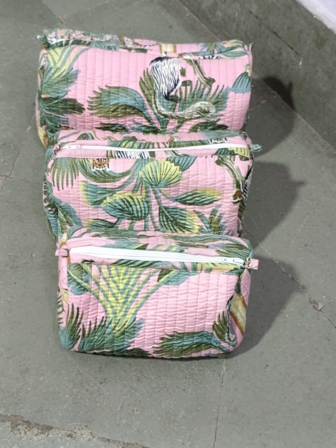 Quilted Cotton Toiletry Bag Set, Palm Print Cosmetic Organizer - Etsy