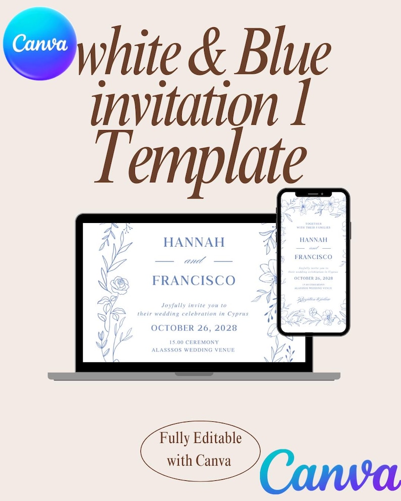 Greek White and Blue Wedding Invitation - Etsy