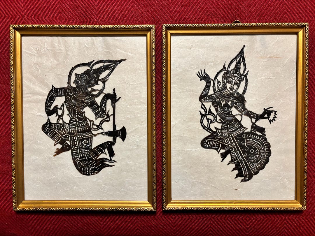 Antique Shadow Puppet Art Pair – Framed Hand-cut Leather Figures - Etsy