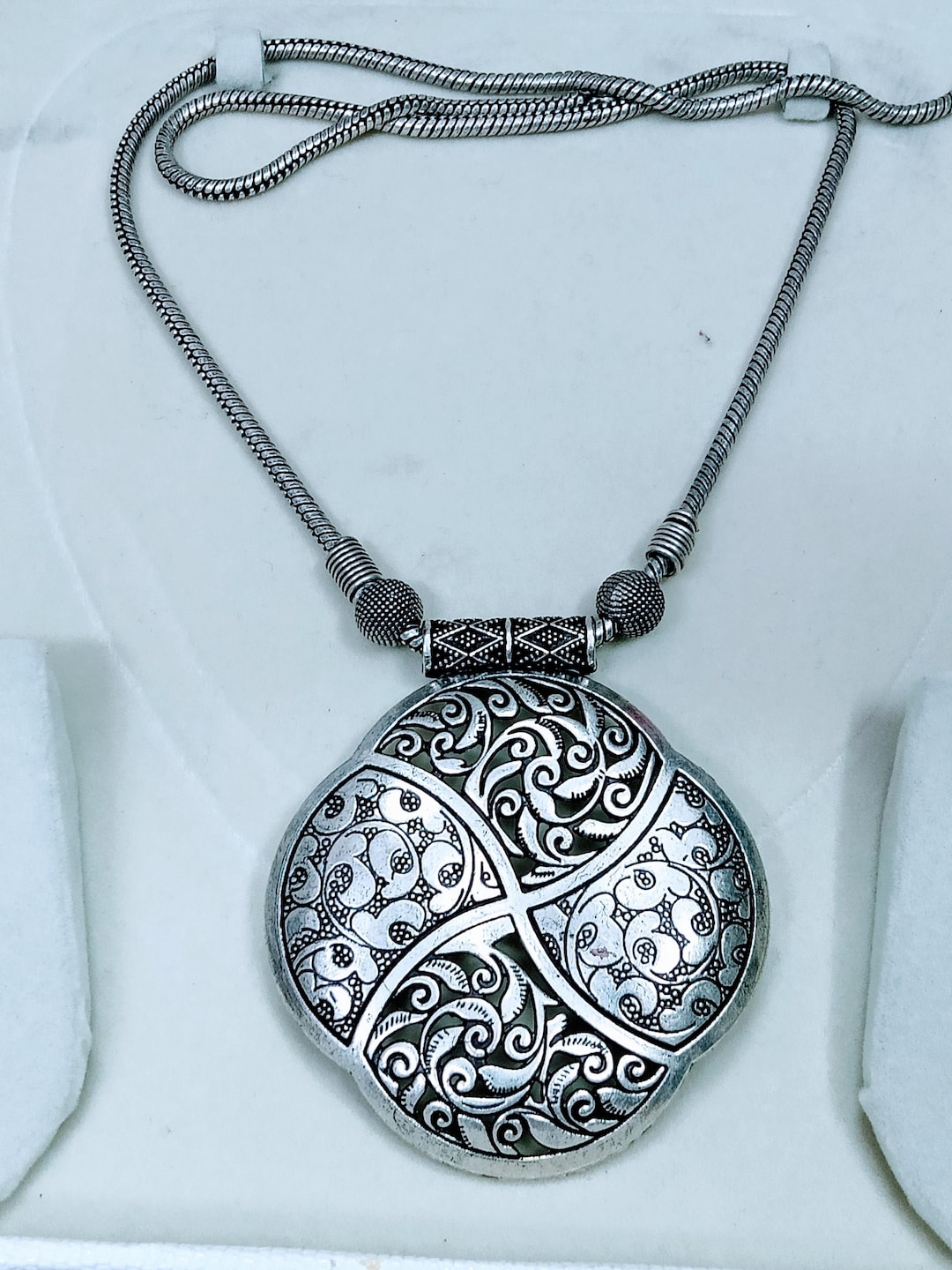 Vintage Oxidized Silver Look Brass Pendant Necklace – Handcrafted ...
