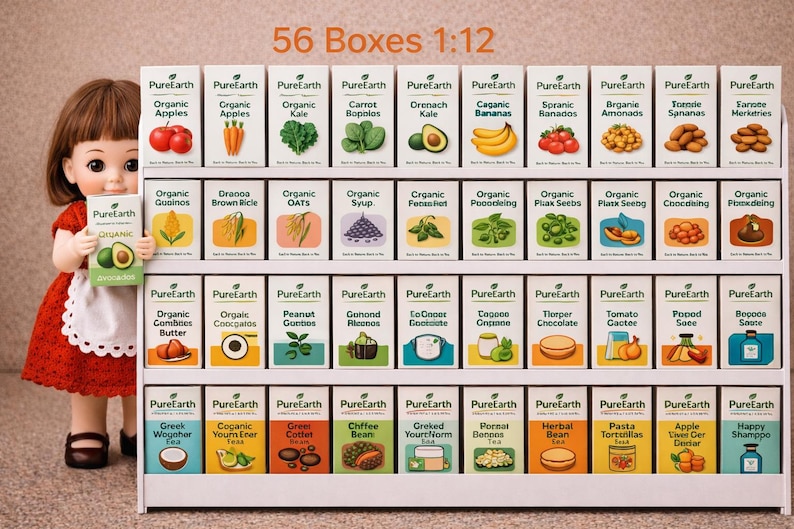 Miniature Printable Organic Food Boxes 1:12 Scale | Dollhouse Mini ...