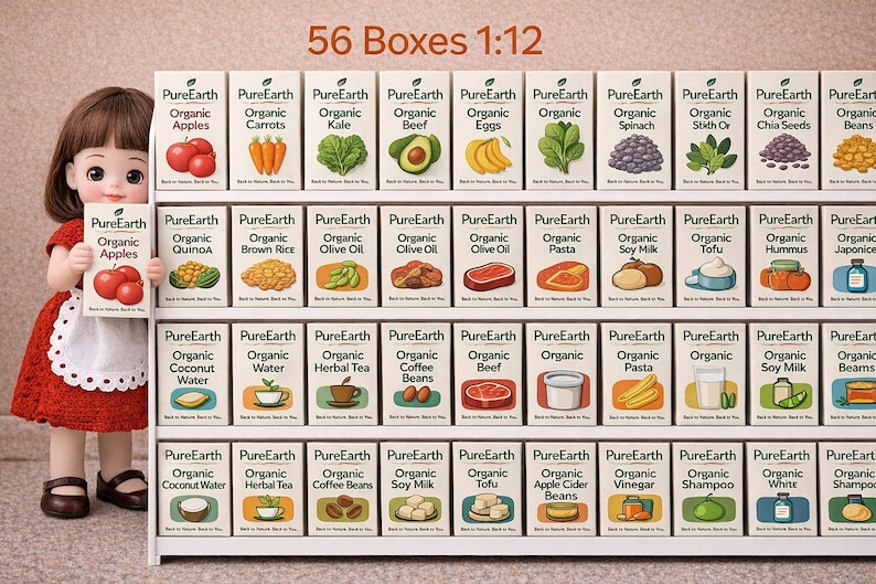 Miniature Printable Organic Food Boxes 1:12 Scale | Dollhouse Mini ...