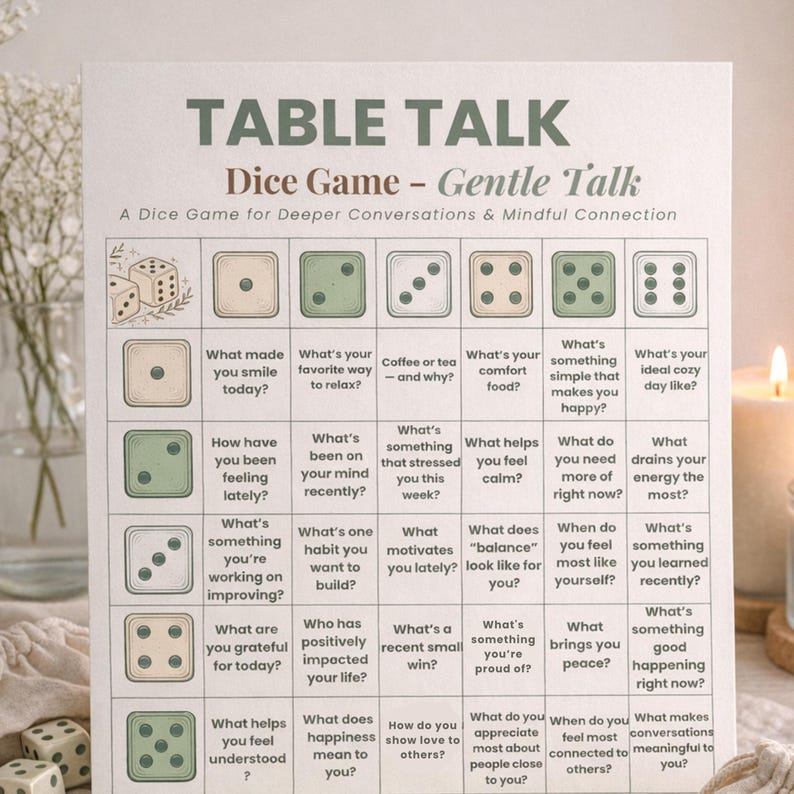 Table Talk Dice Game Printable | Conversation Starter Game | Therapy ...