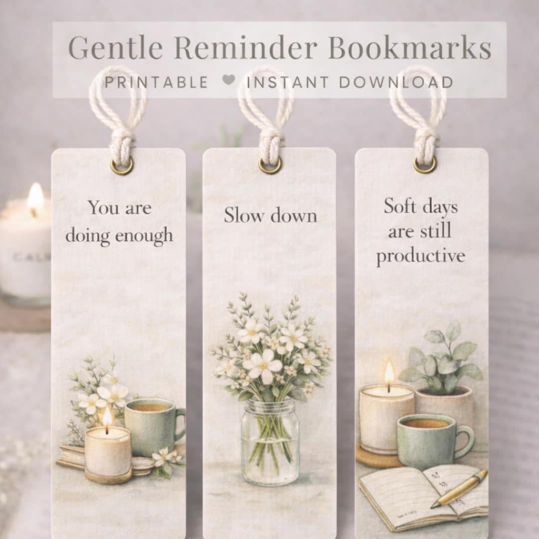 Gentle Reminder Bookmarks Printable – Cozy Floral 2×6 Bookmarks, Soft Aesthetic Reading ...
