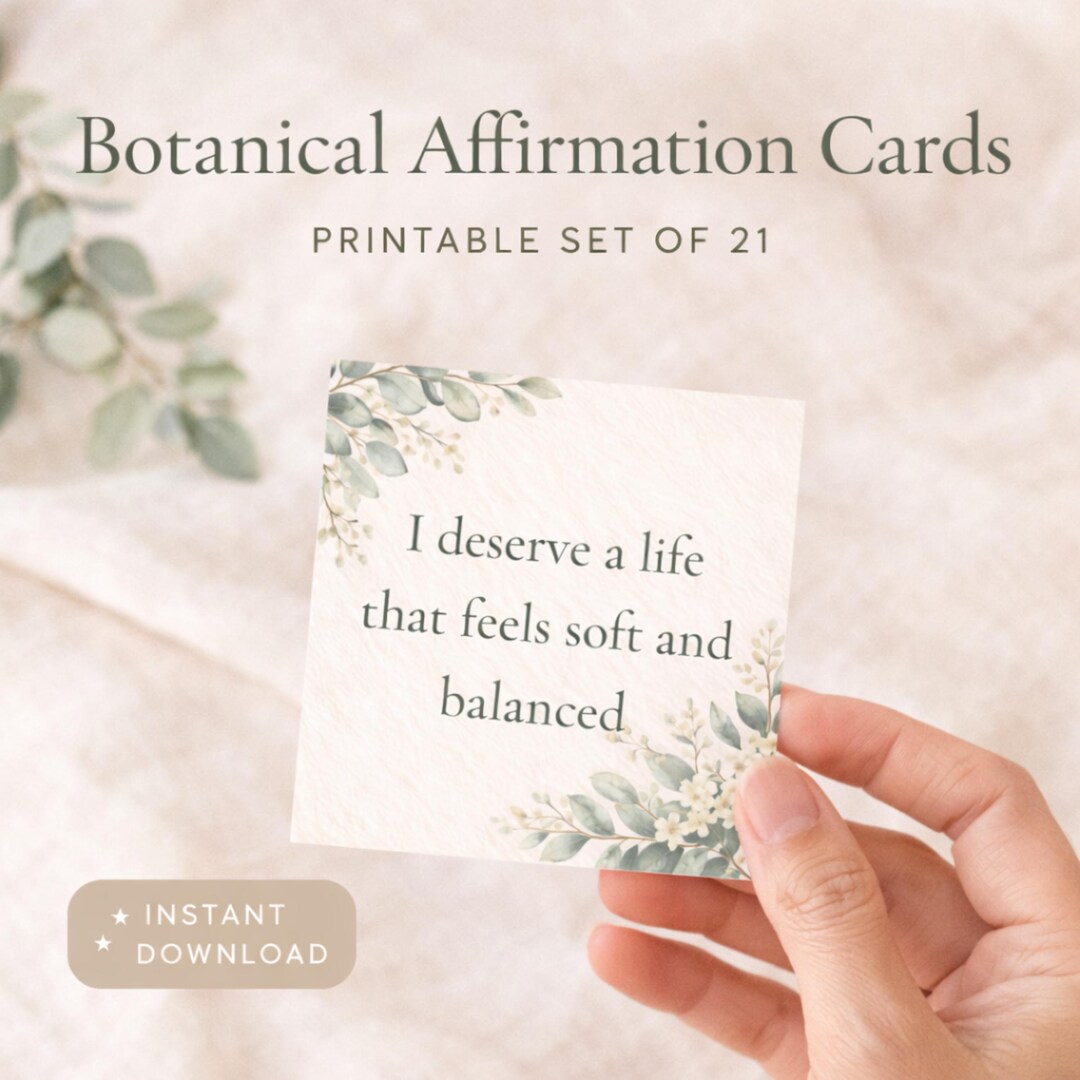 Printable Botanical Affirmation Cards – 21 Self-care & Gentle Reminder ...