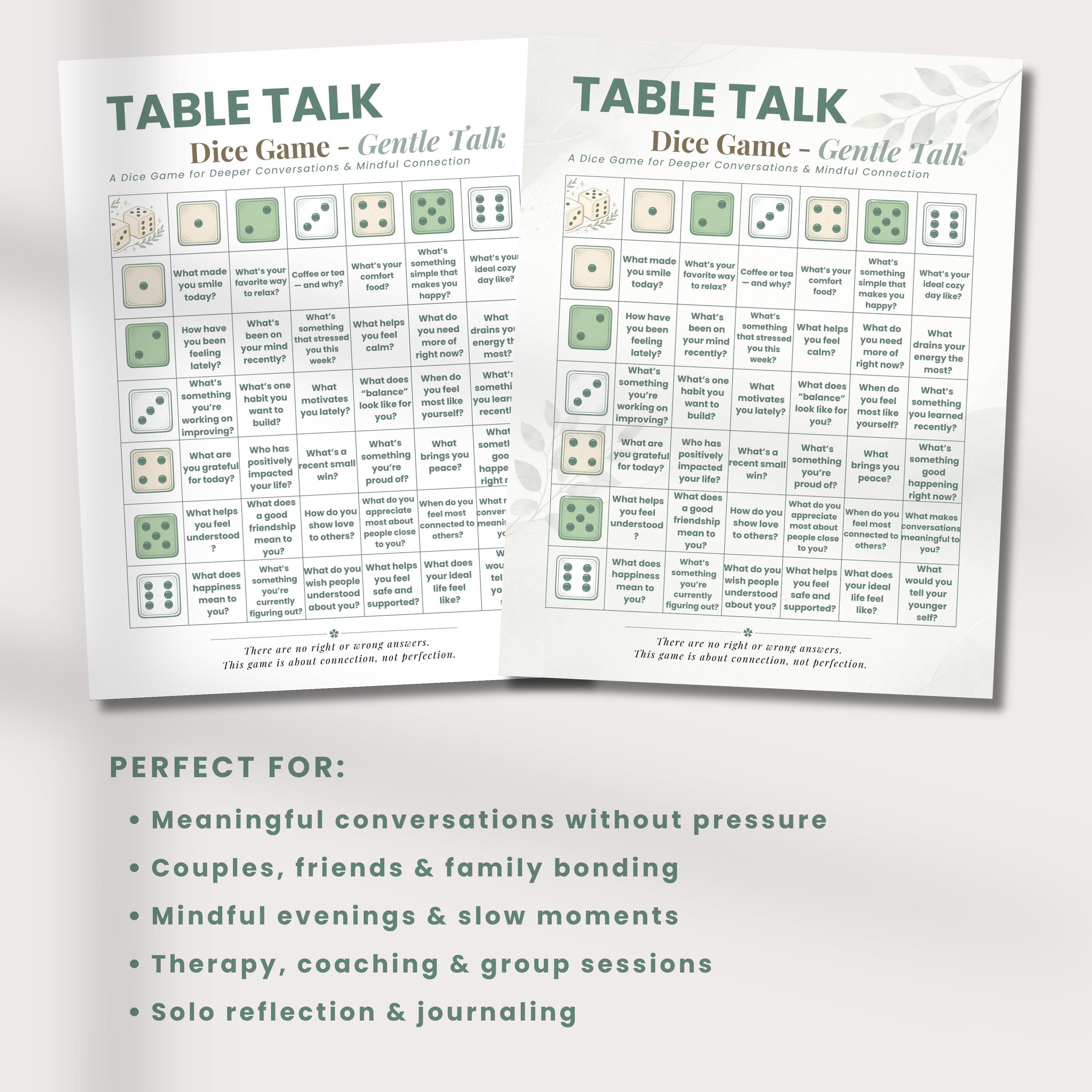 Table Talk Dice Game Printable | Conversation Starter Game | Therapy ...