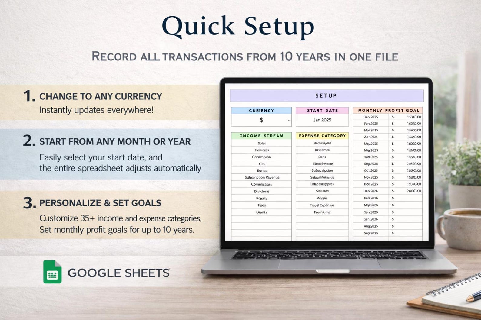 Bookkeeping Spreadsheet Small Business Finance Template Easy Income ...