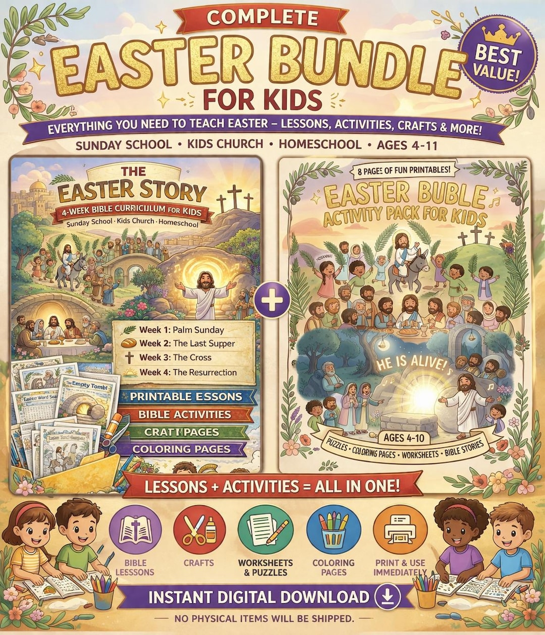 Easter Bible Lessons & Activities Pack for Kids (digital Download ...