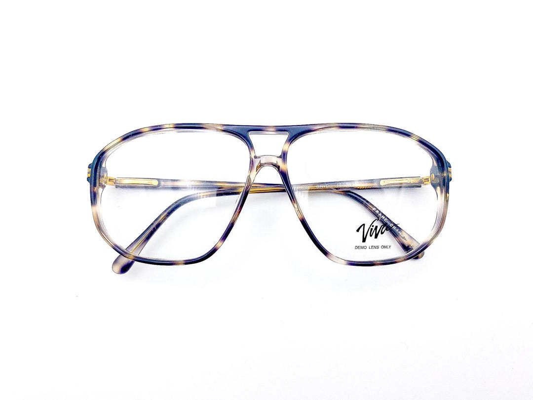 1980s VIVA Vintage Eyeglasses | Oversized Marbled Black Taupe Aviator ...