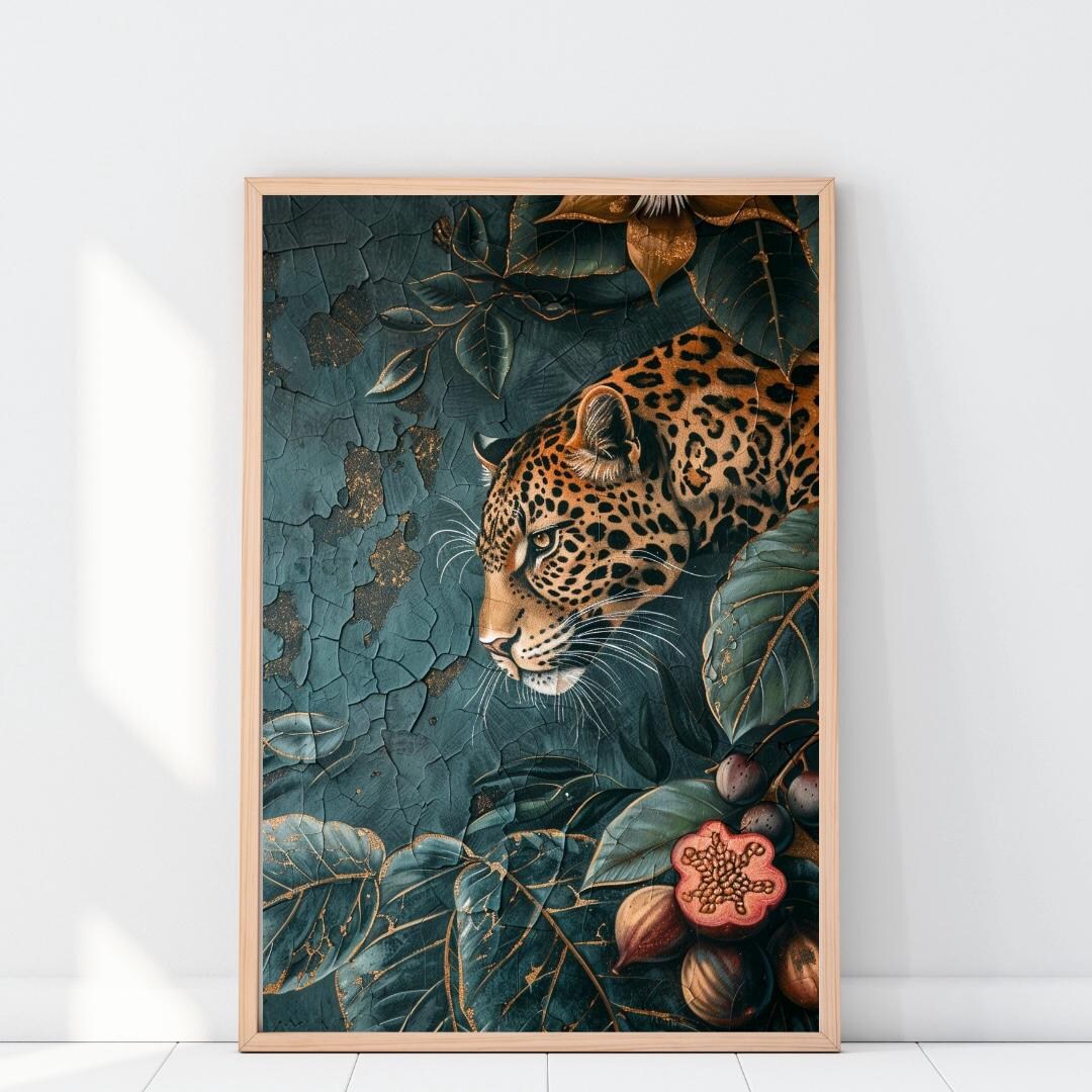 Leopard Wall Art Printable, Vintage Botanical Animal Illustration ...
