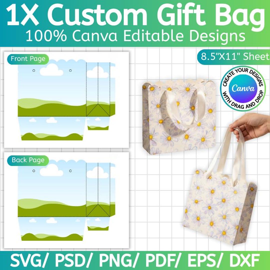 Custom Gift Bag Canva Template, Paper Party Bag Template, Gift Bag ...