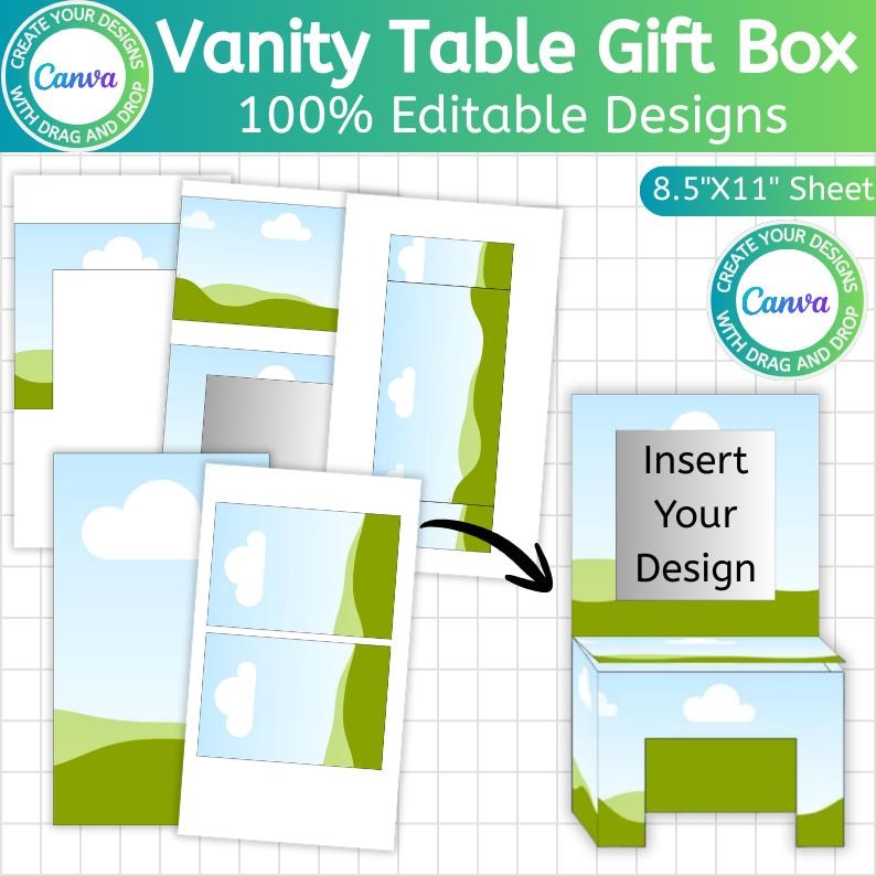 Vanity Table Gift Box Template, Canva Editable Vanity Beauty Party ...