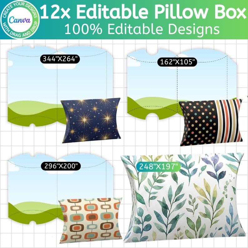 Pillow Box Editable Template, Canva Drag and Drop Frames, Party Favor ...
