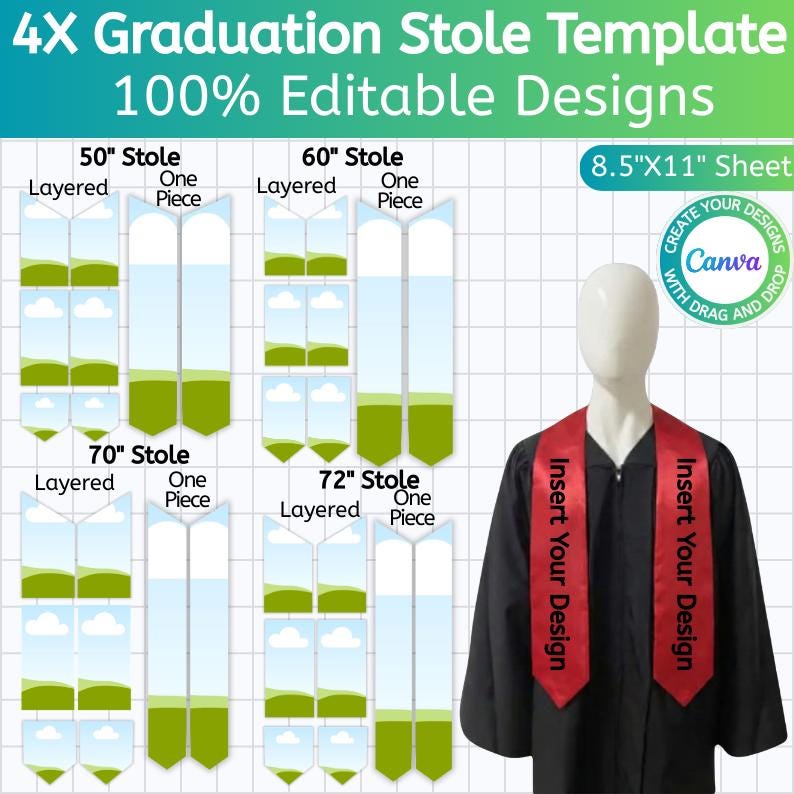 Editable Graduation Stole Template, Canva Graduation Stole Frame, Grad ...