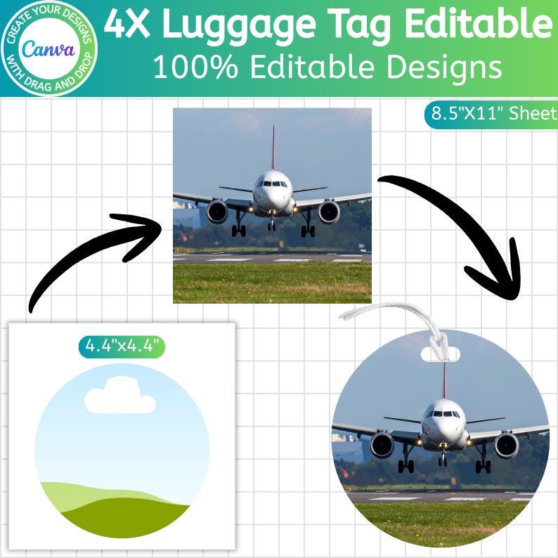 Luggage Tag Canva Editable Template, Blank Travel Tag Labels, Drag and ...