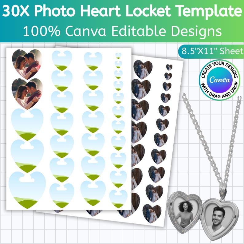 Editable Photo Heart Locket Canva Template, Printable Heart Locket ...