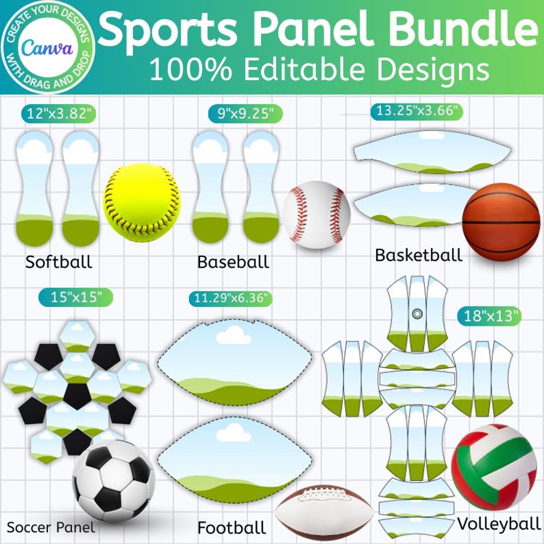 Sports Panel Template Bundle, Canva Editable Basketball, Football ...