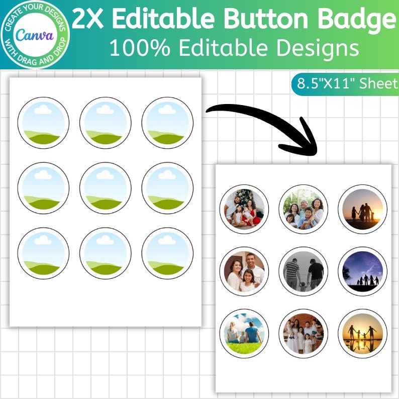 Editable Button Badge Template, Canva Button Badge 1.23 & 2.69 Template ...